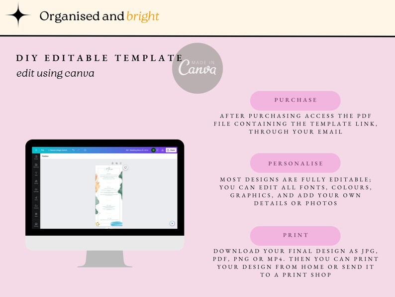 Watercolour Menu Template, Aqua Menu, Gold Menu, Garden Party Bridal ...