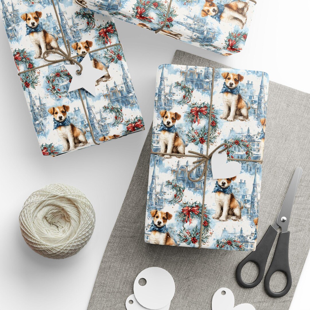 Wrapping Papers Set With Jack Russell Terrier Christmas Design, JRT Pup ...