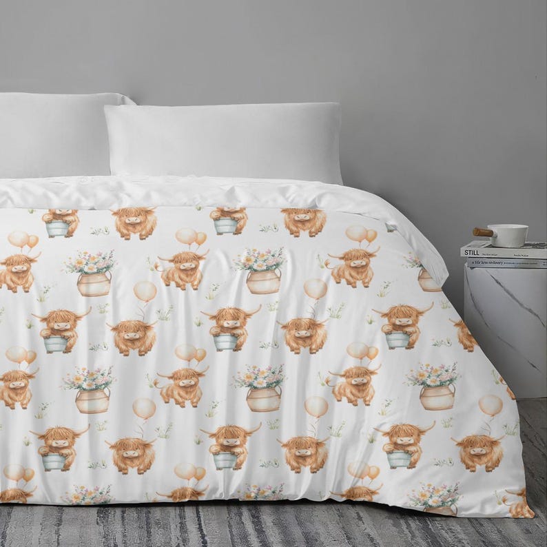 Highland Cow 4-piece Comforter Set, Adorable Double-sided Bedding With ...