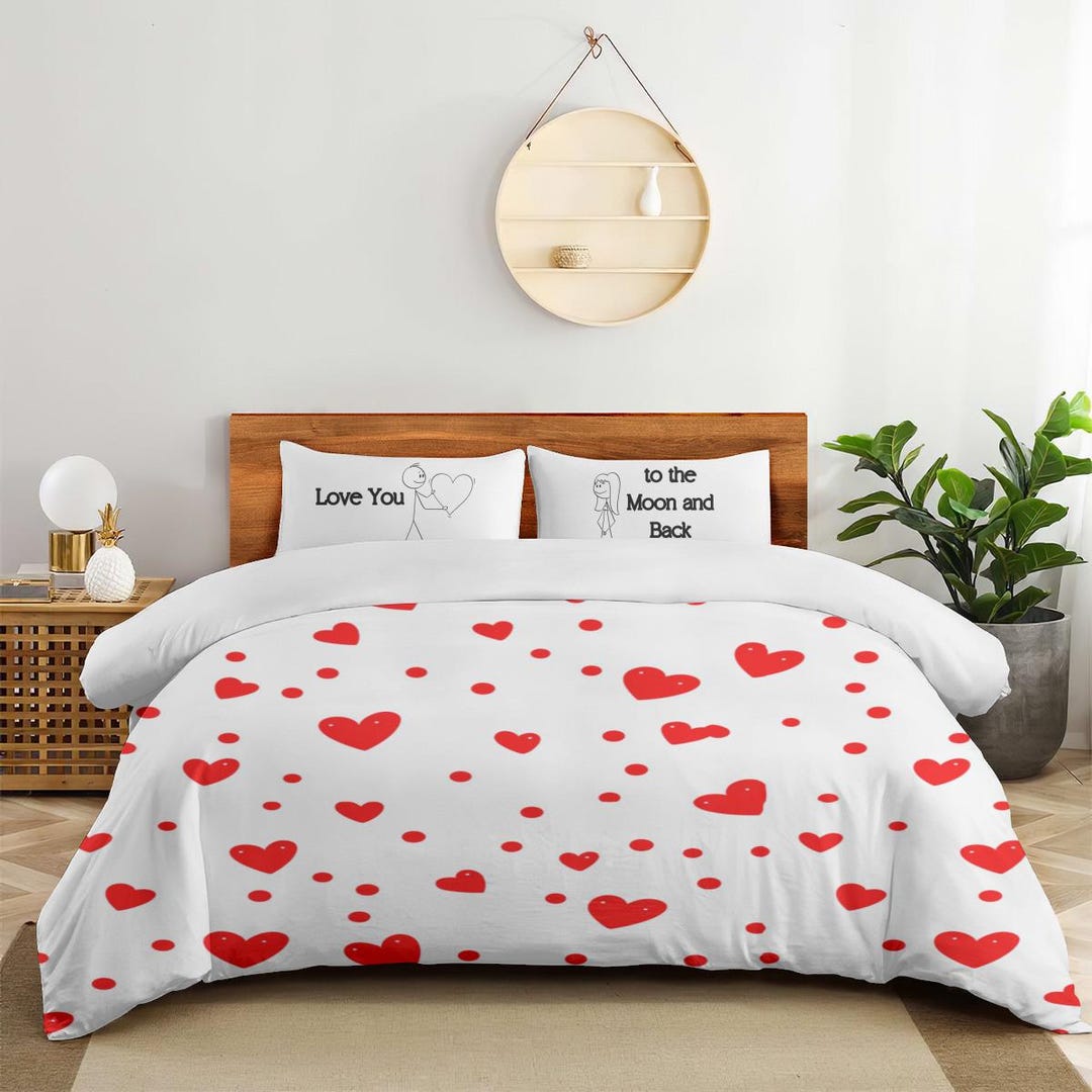 Red Heart Comforter Set - 4-piece Valentine's Day Bedding With "love ...