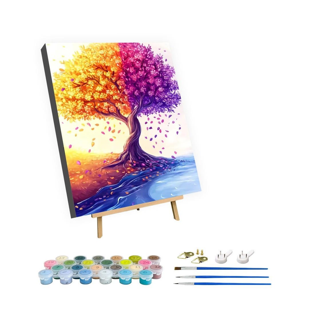 Tree of Seasons Paint by Numbers Kit With Stand | Vibrant Split Color ...