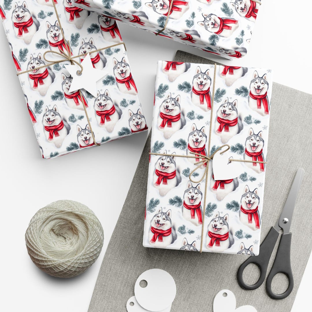 Wrapping Paper, Siberian Husky Christmas Gift Wrap, Dog Lover Holiday ...