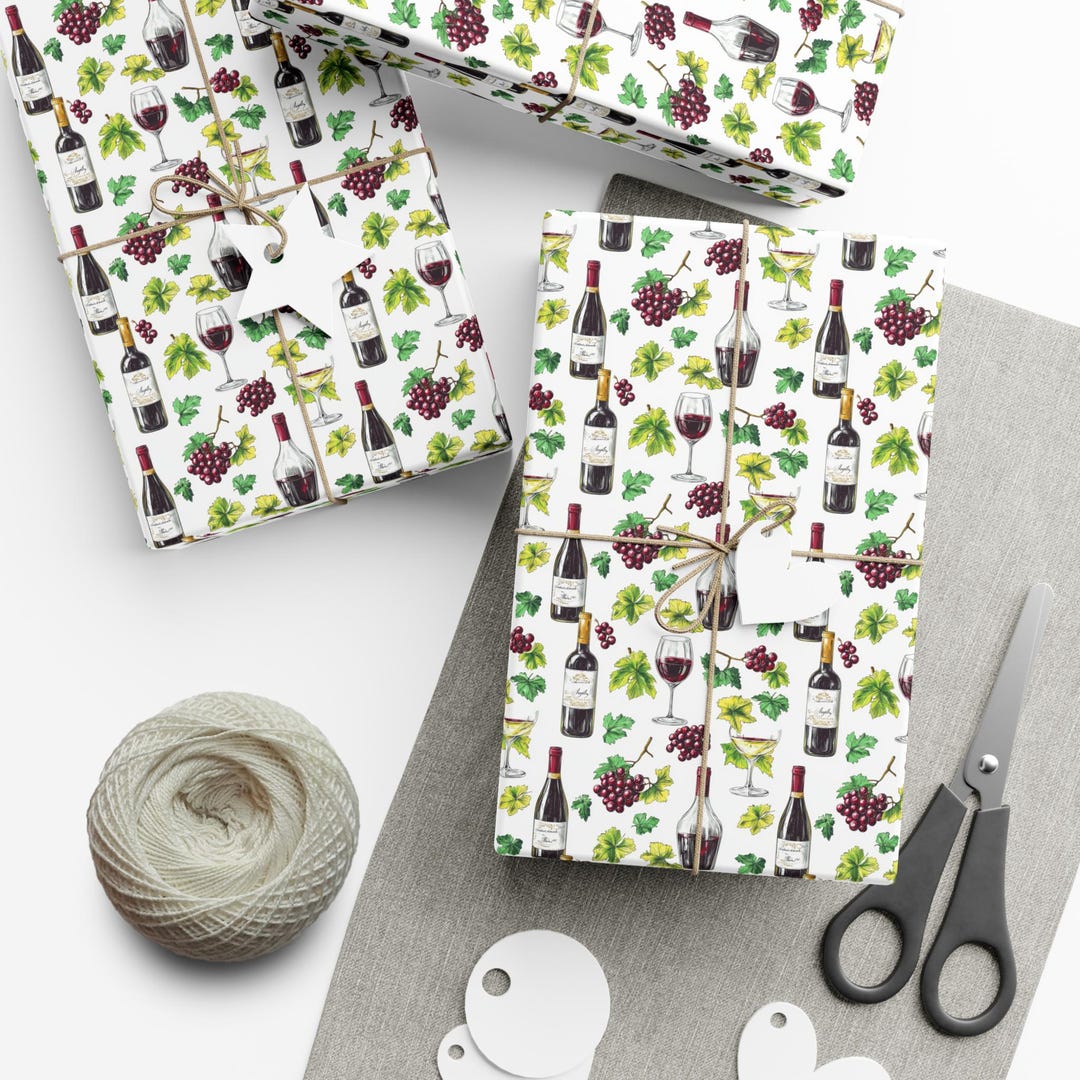 Gift Wrap Papers Wine Bottle Pattern - Grape and Vine Design, Rustic ...