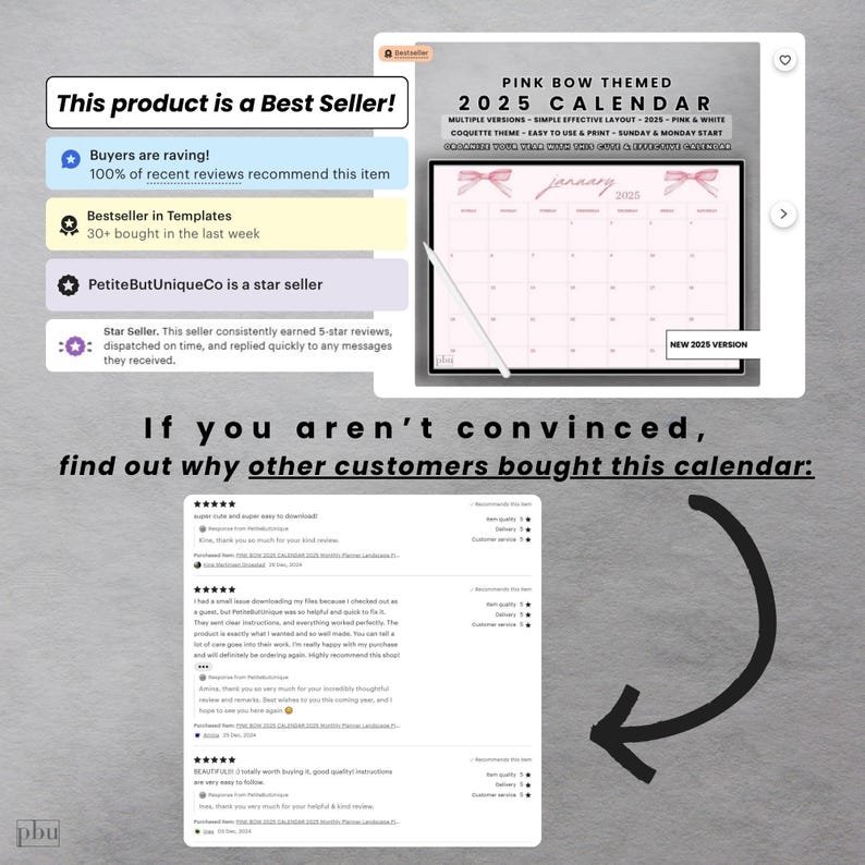 Pink Bow Calendar 2025 Goodnotes Monthly Planner Digital Download Pdf ...