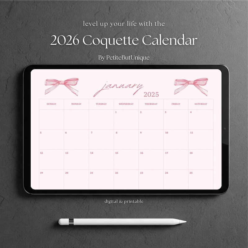 Pink Bow Weekly Calendar - Etsy