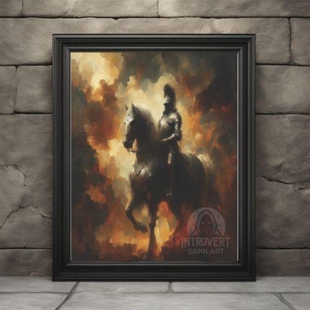 Medieval Knight Riding Horse Painting, Vintage Medieval Portrait Oil ...