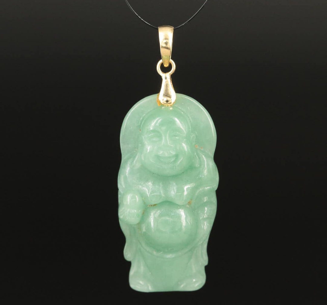 Carved Jadeite Laughing Buddha Pendant With 14k Bail - Etsy
