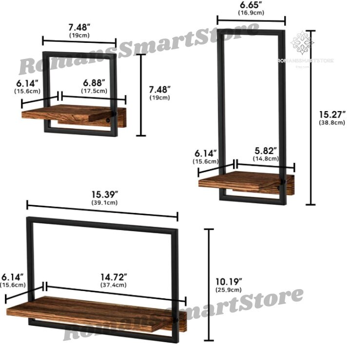 Set of 3 Rustic Wood and Metal Shelves | Corner Wall Shelves Plant ...