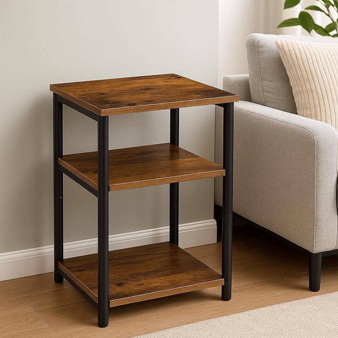 Rustic Brown Side Table: 3-tier Industrial Nightstand - Etsy