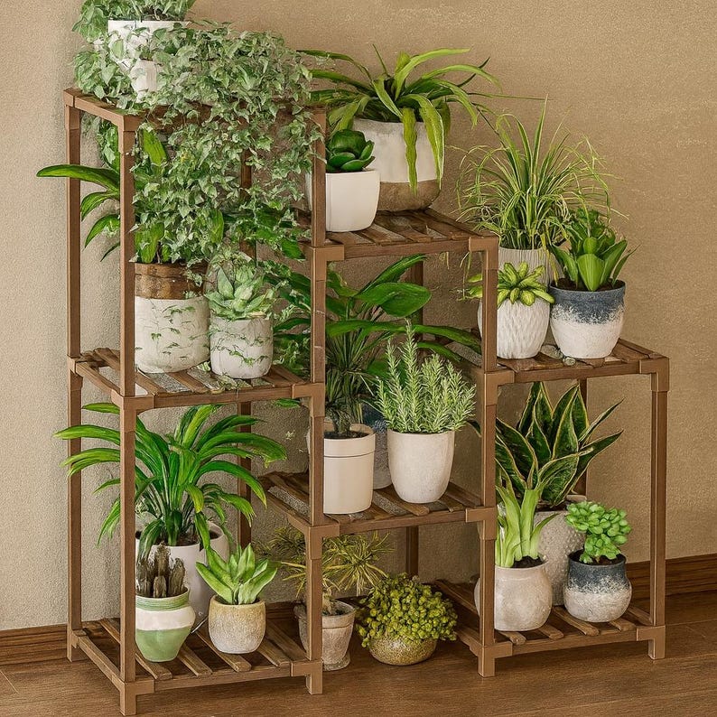 3-tier Wood Plant Stand: Indoor Outdoor Ladder Shelf - Etsy