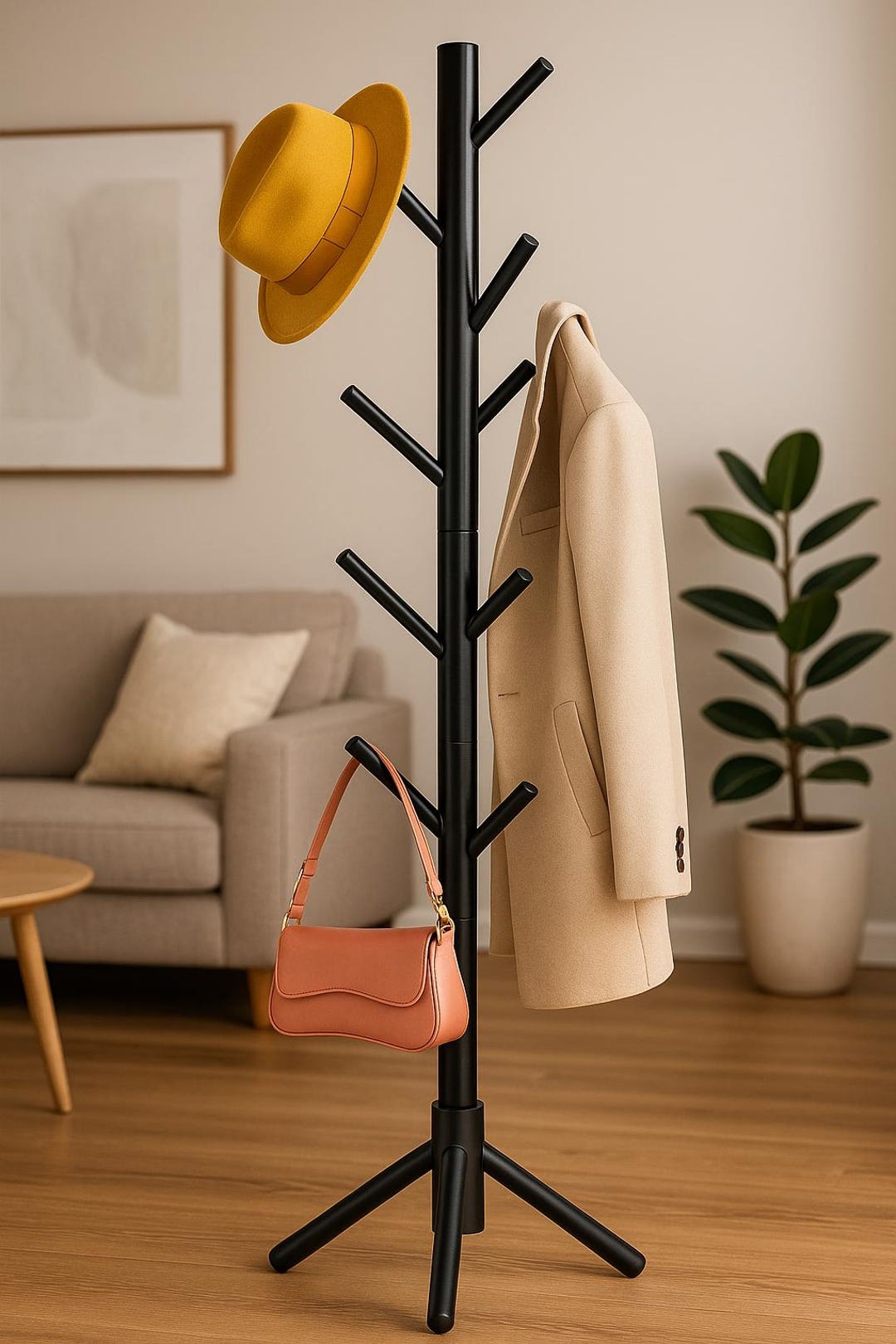 Modern Wooden Coat Rack With 8 Hooks, Adjustable Height - Etsy