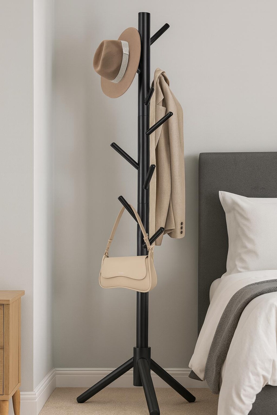 Modern Wooden Coat Rack With 8 Hooks, Adjustable Height - Etsy