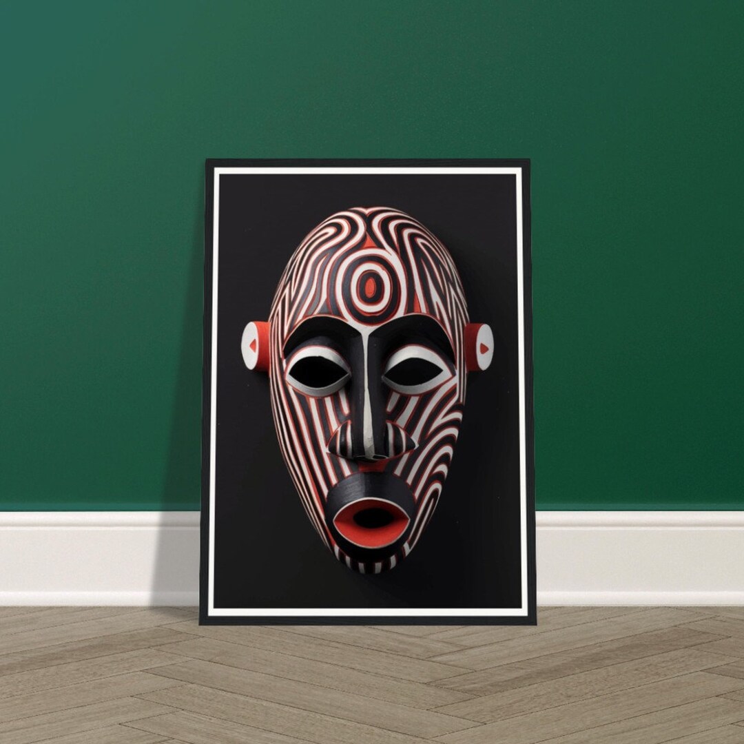 Contemporary African Mask Art Print, Wooden Frame Wall Decor, Unique ...