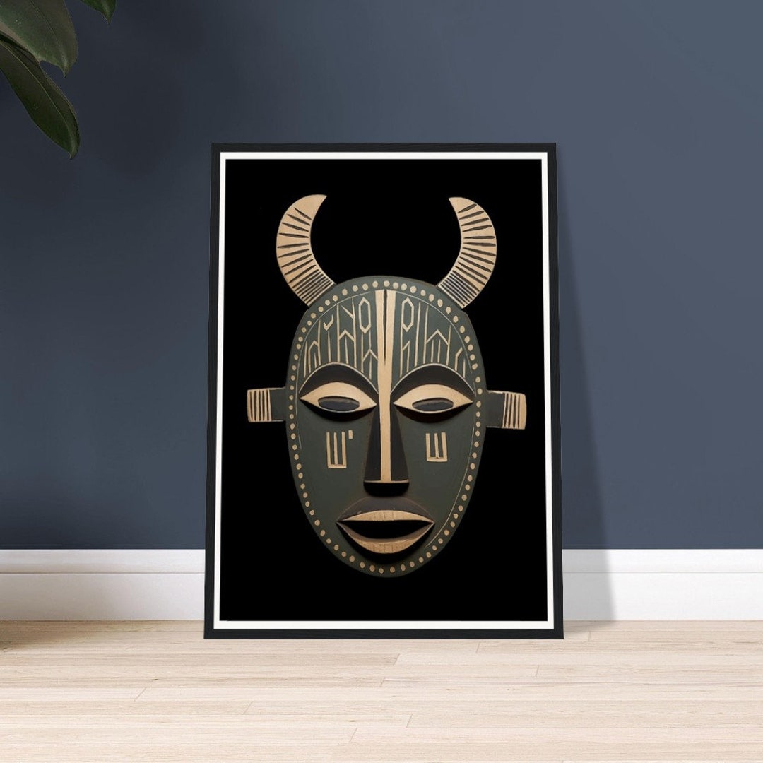 Contemporary African Mask Art Print, Wooden Frame Wall Decor, Unique ...