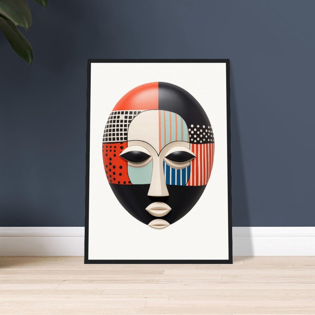 Contemporary African Mask Art Print, Wooden Frame Wall Decor, Unique ...