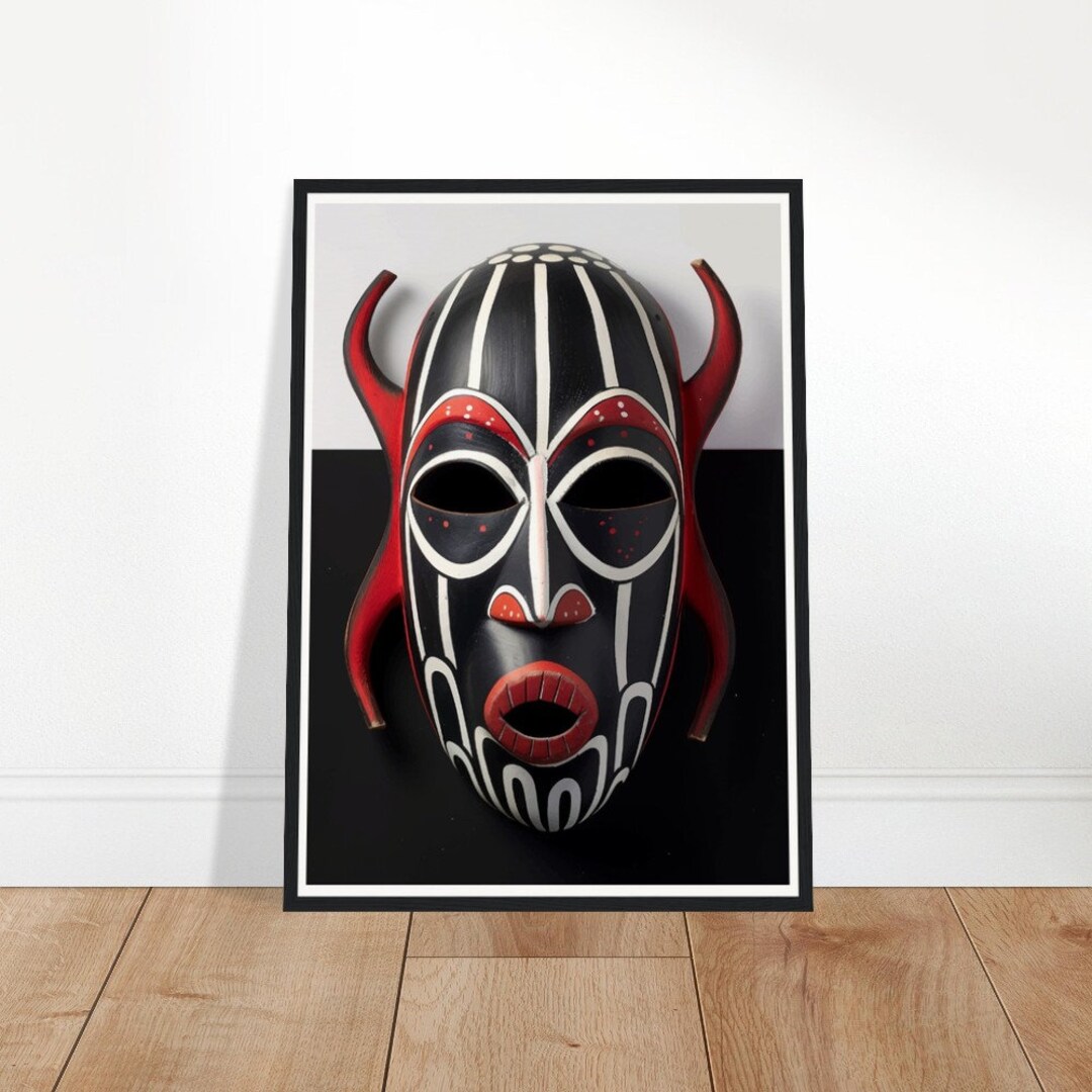 Contemporary African Mask Art Print, Wooden Frame Wall Decor, Unique ...