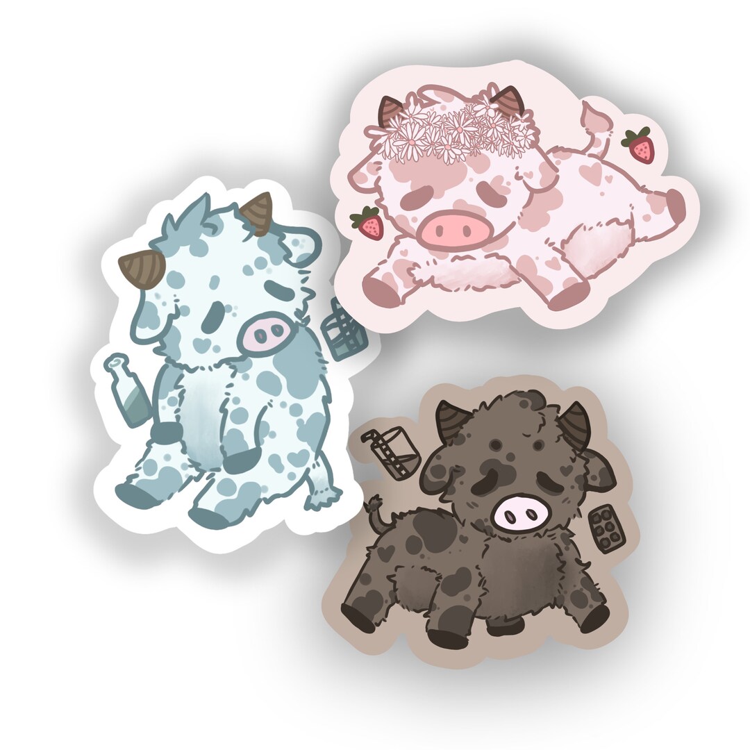 Cow Stickers Cartoon Cute Fun Unique Art Sticker Character Strawberry ...