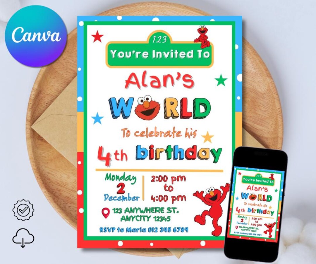 Printable Elmo Birthday Invitation, Canva Birthday Template, Custom ...