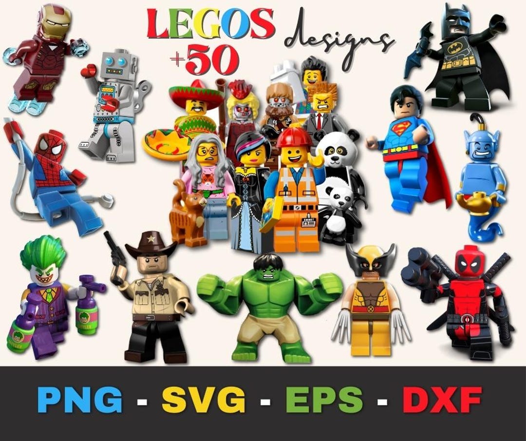 Lego Inspired PNG Bundle, 50 Legos Designs Villians, Superheros ...