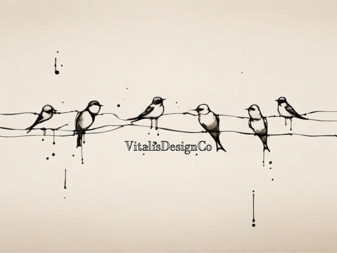 Six Birds on a Wire | Black and White | Pen and Ink-inspired Series ...