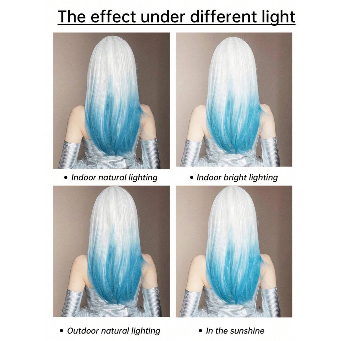 22 Inch White Blue Synthetic Wigs for Cosplay Long Straight Layered ...