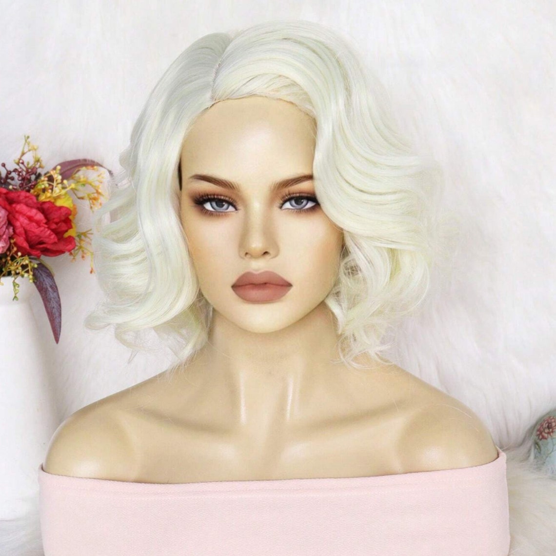 Blonde Bob Wig Wigs Short Curly Blonde Wigs Side Parting Finger Wave ...