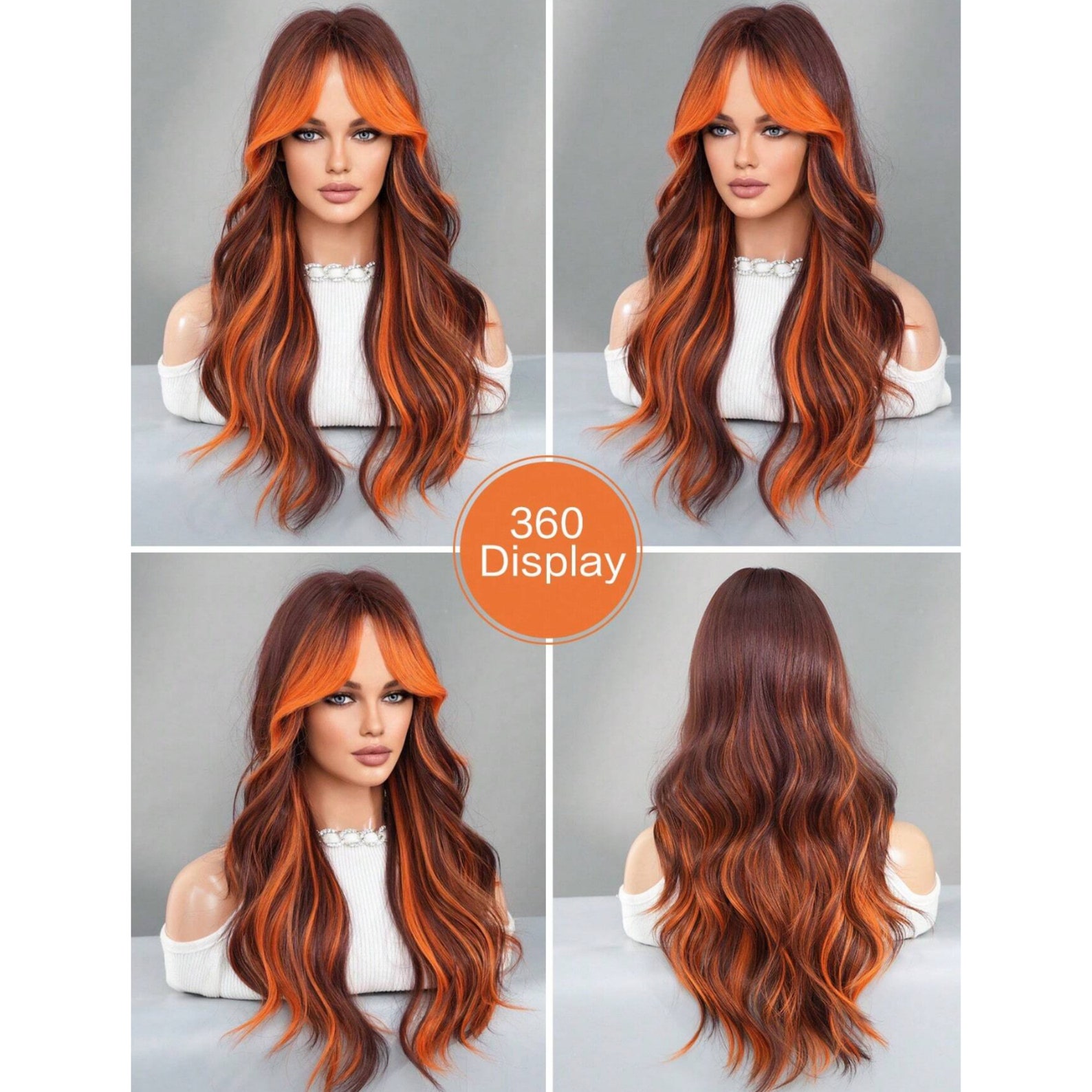 Flame Orange Highlight Wigs for Women Soft Long Wavy Wig With Curtain ...