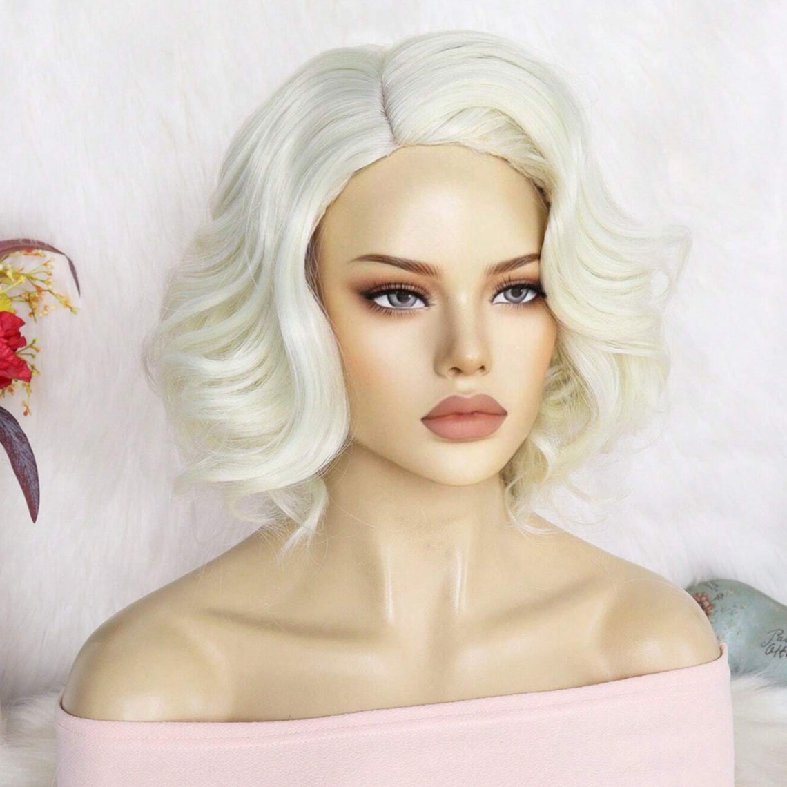 Blonde Bob Wig Wigs Short Curly Blonde Wigs Side Parting Finger Wave ...
