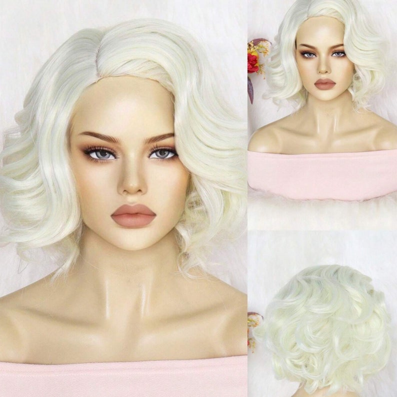 Blonde Bob Wig Wigs Short Curly Blonde Wigs Side Parting Finger Wave ...