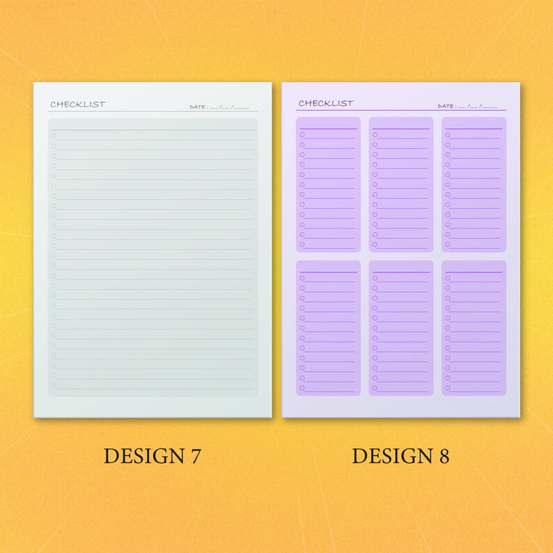 Checklist, Blank ,designs in 2 Different Colors Fillable or Printable ...