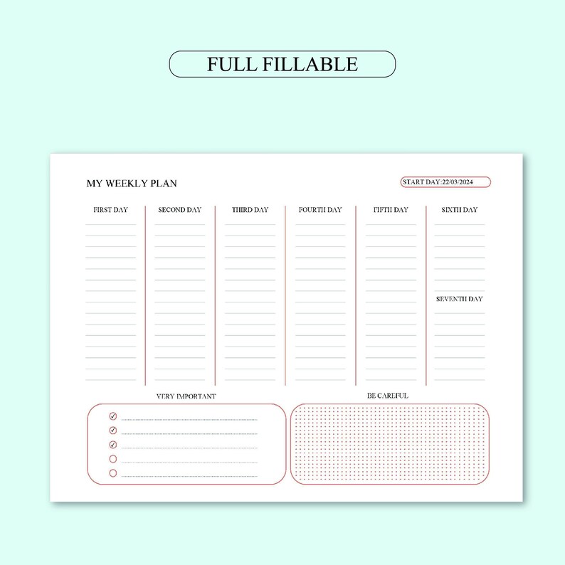 Weekly Planner Printable and Fillable as Needed, Weekly Planner ...