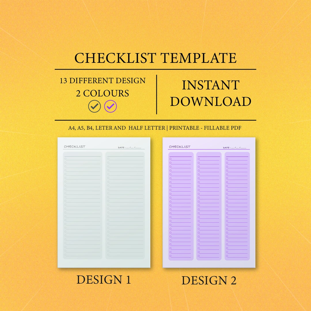 Checklist, Blank ,designs in 2 Different Colors Fillable or Printable ...