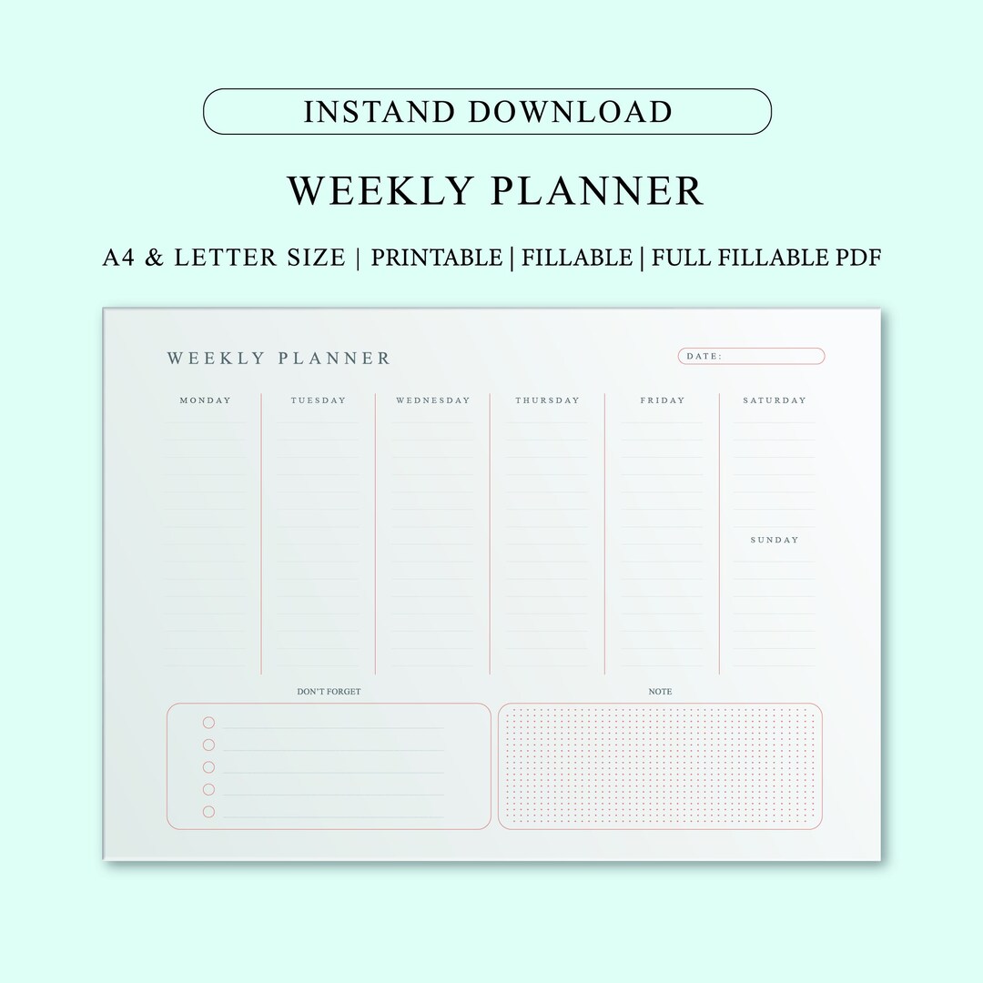 Weekly Planner Printable and Fillable as Needed, Weekly Planner ...