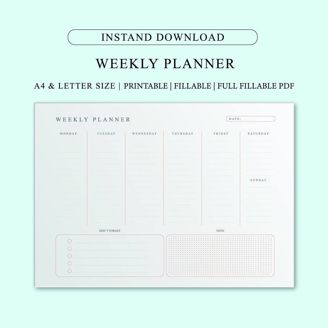 Weekly Planner Printable and Fillable as Needed, Weekly Planner ...