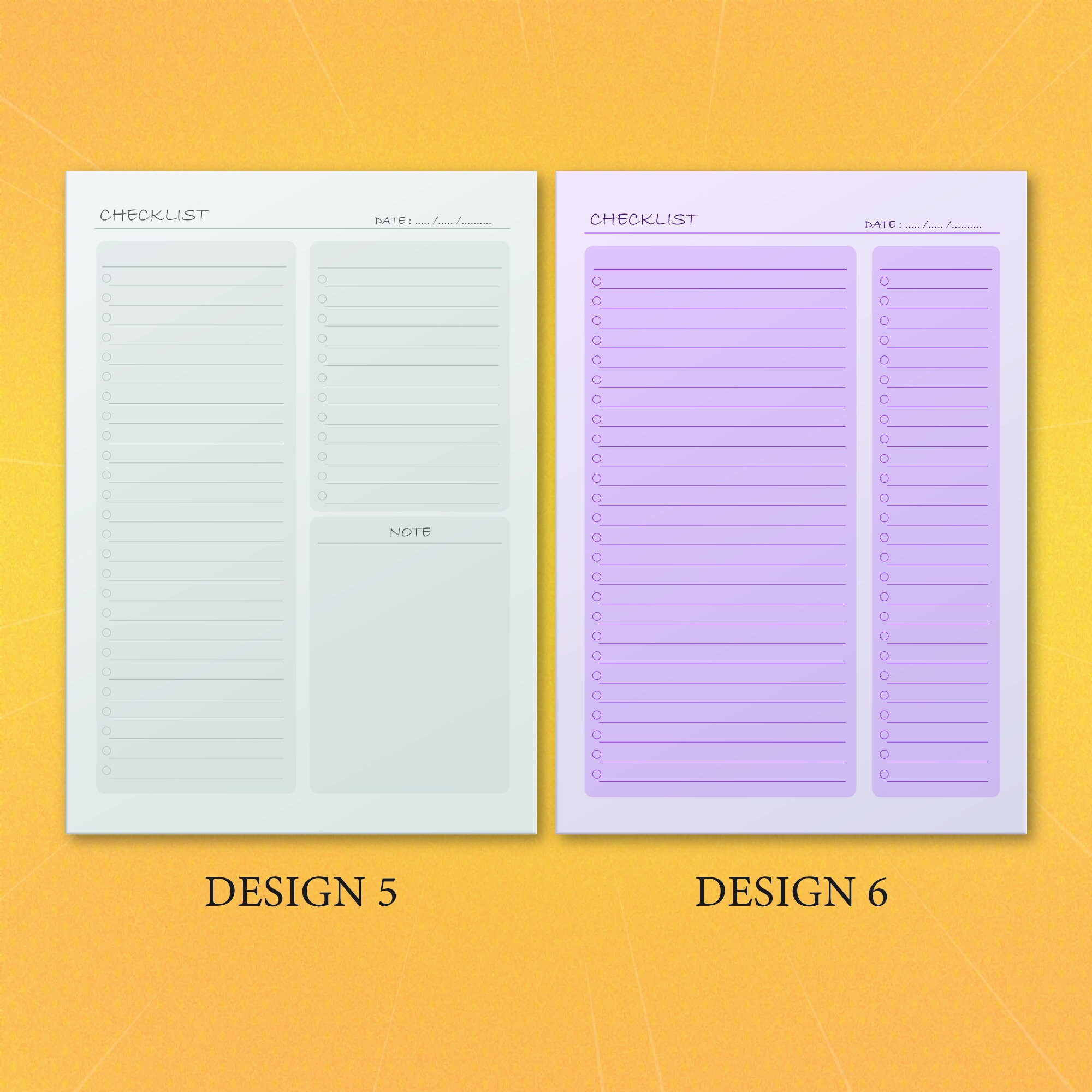 Checklist, Blank ,designs in 2 Different Colors Fillable or Printable ...