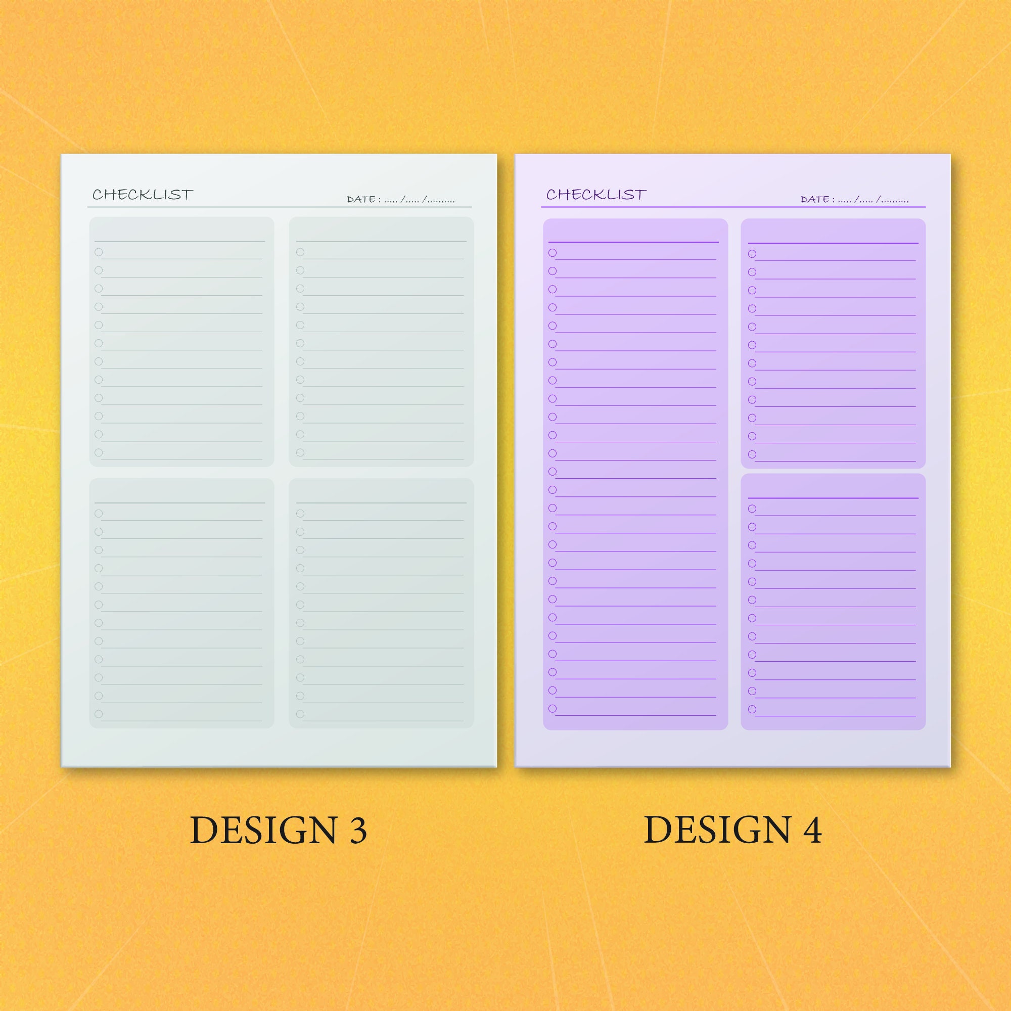 Checklist, Blank ,designs in 2 Different Colors Fillable or Printable ...