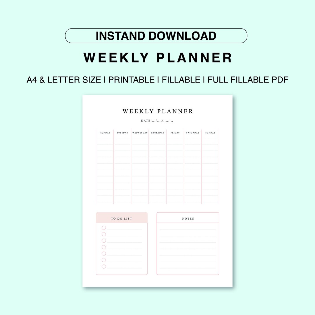 Weekly Planner Printable and Fillable as Needed, Weekly Planner ...