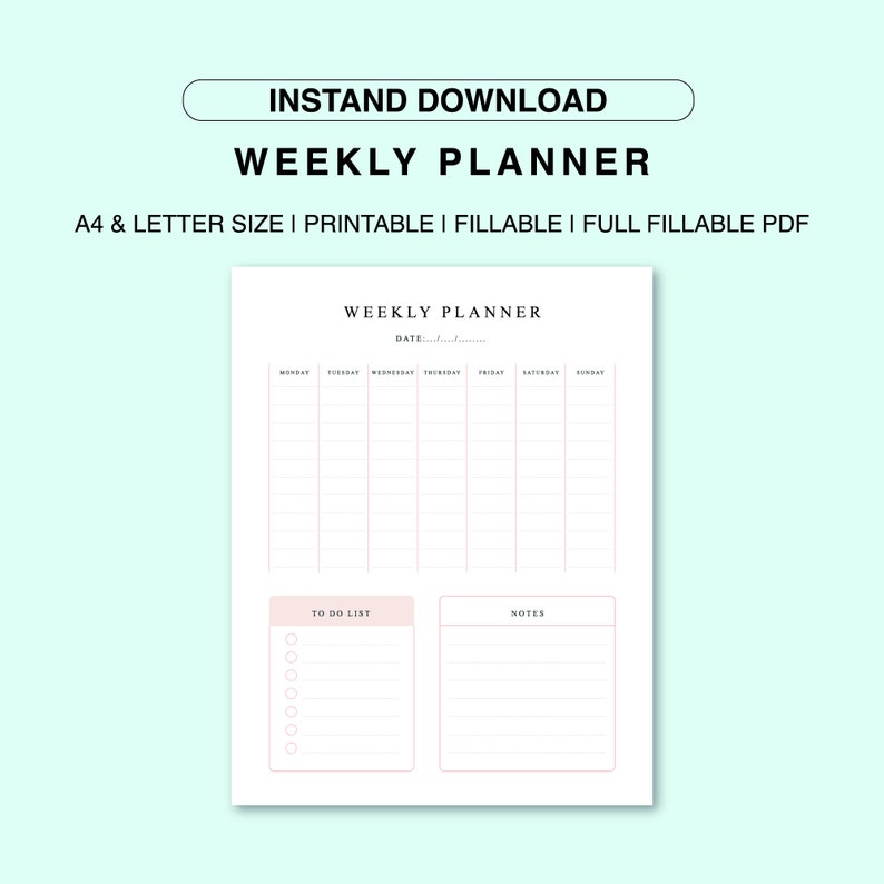Weekly Planner Printable and Fillable as Needed, Weekly Planner ...
