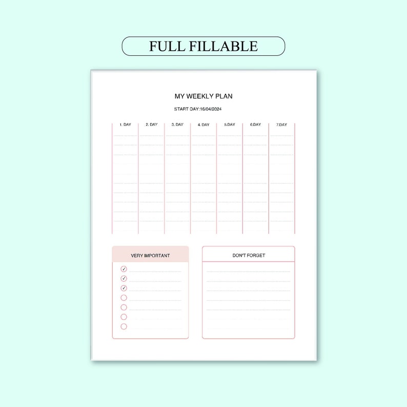 Weekly Planner Printable and Fillable as Needed, Weekly Planner ...