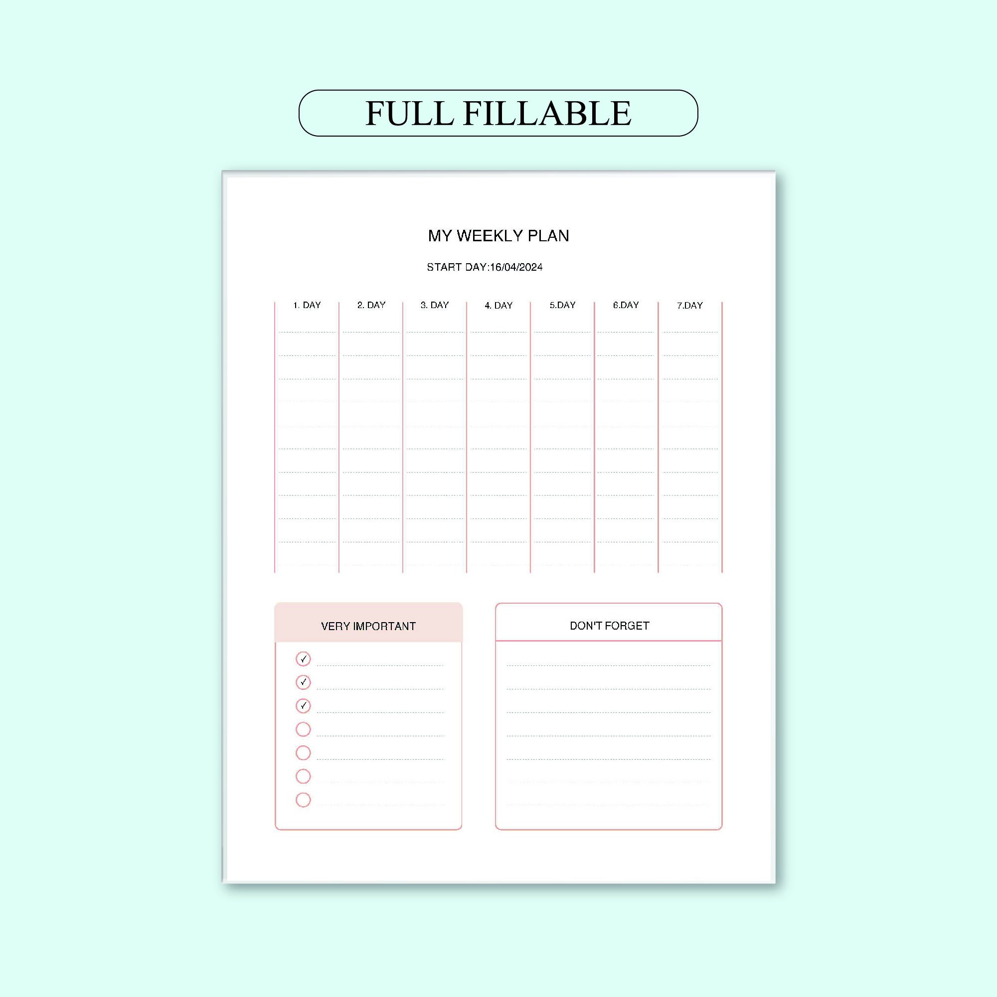 Weekly Planner Printable and Fillable as Needed, Weekly Planner ...