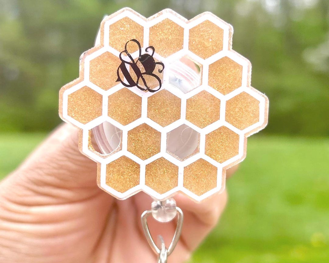 Glitter Honeycomb Bee Badge Reel – Retractable Nurse ID Holder ...