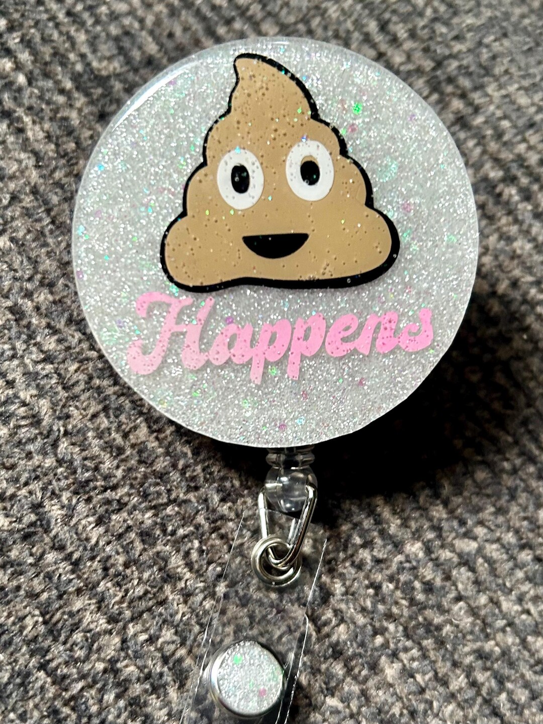 Cute Emoji Badge Reel. Poo Happens, Badge for Nurse, Badge Clip, ID ...
