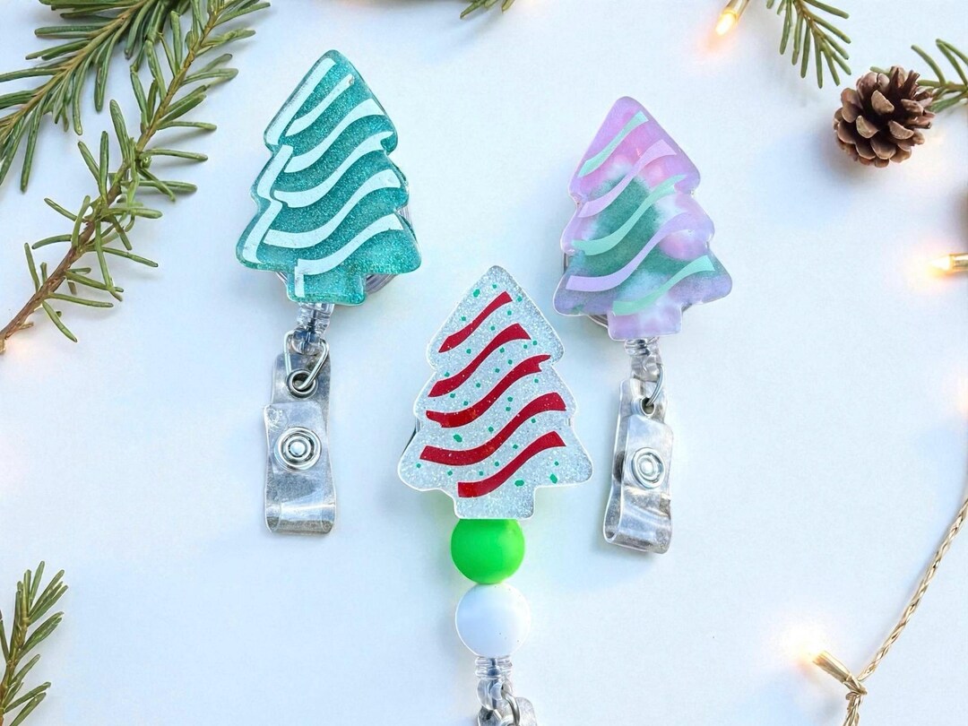 Handmade Glitter Christmas Tree Badge Reel | Holiday Nurse ID Holder - Etsy