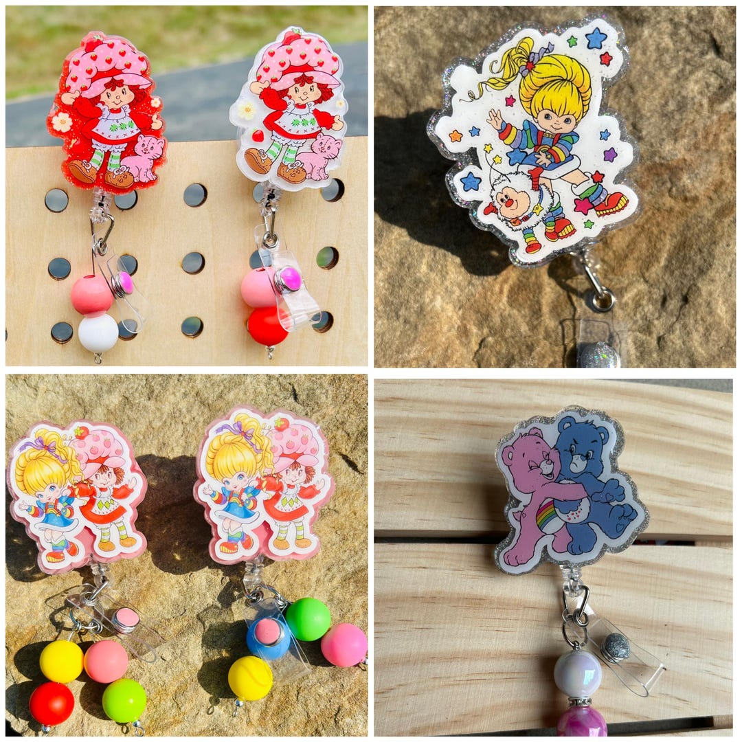 Cute 80s Girls Badge Reels. Handmade, Beaded, Retractable ID Badge ...