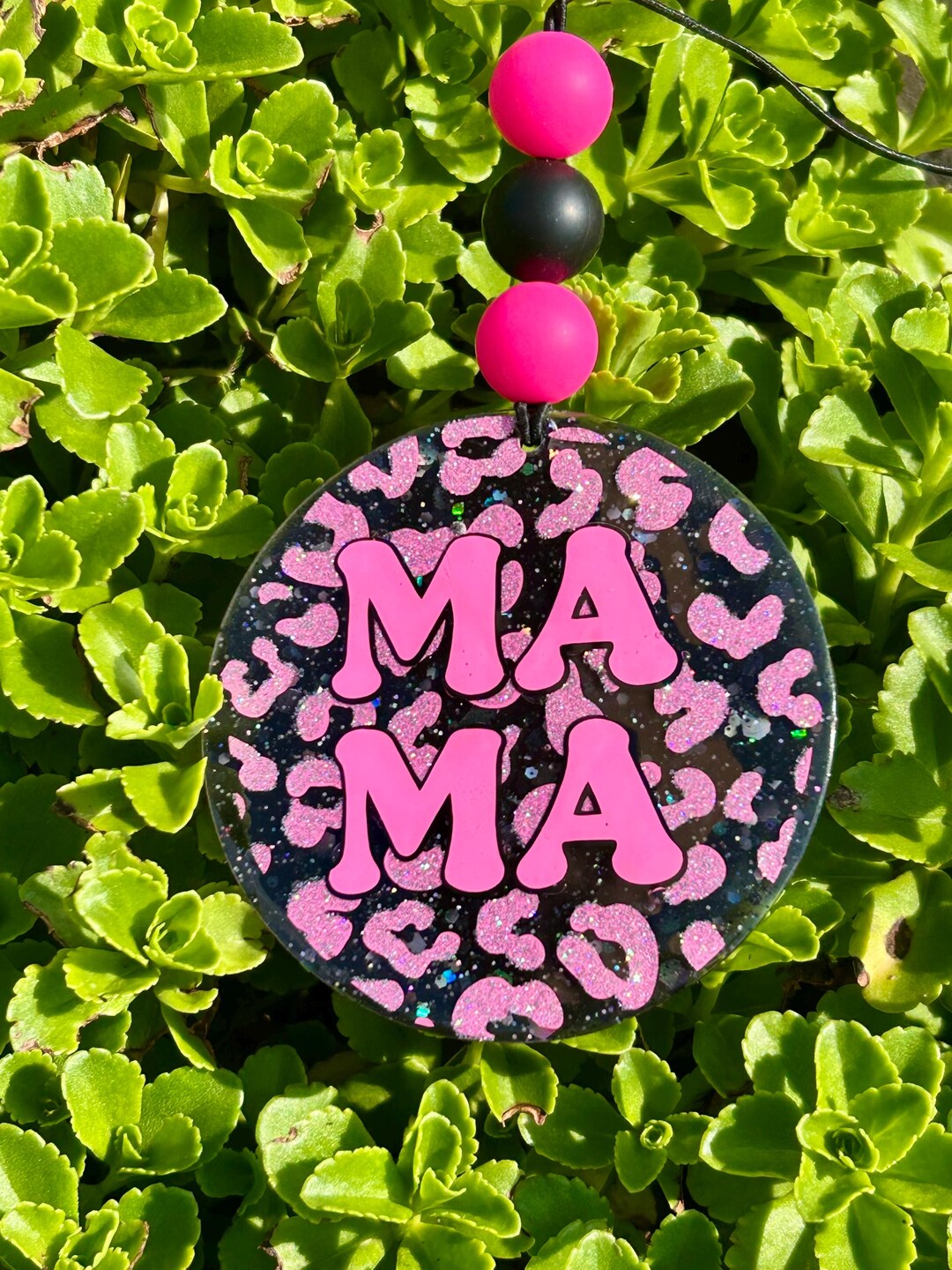Cheetah Print Mama Car Charm: Pink Glitter Beaded Car Accessory - Etsy