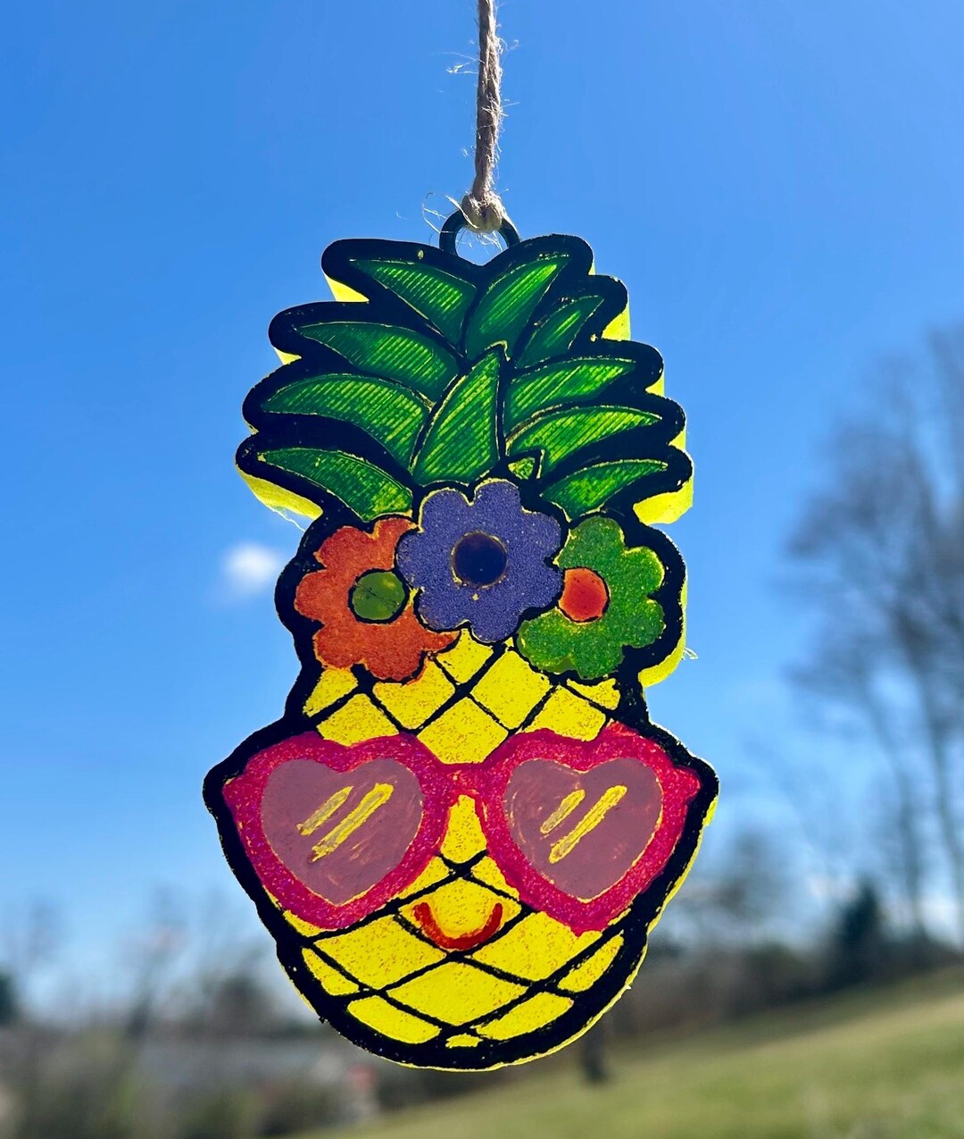 Pineapple Car Freshie: Summer Tropical Decor With Heart Sunglasses - Etsy