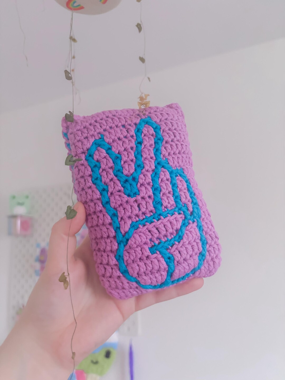 Reversible Crochet Mood Pillow – Peace Sign & Middle Finger – Handmade ...