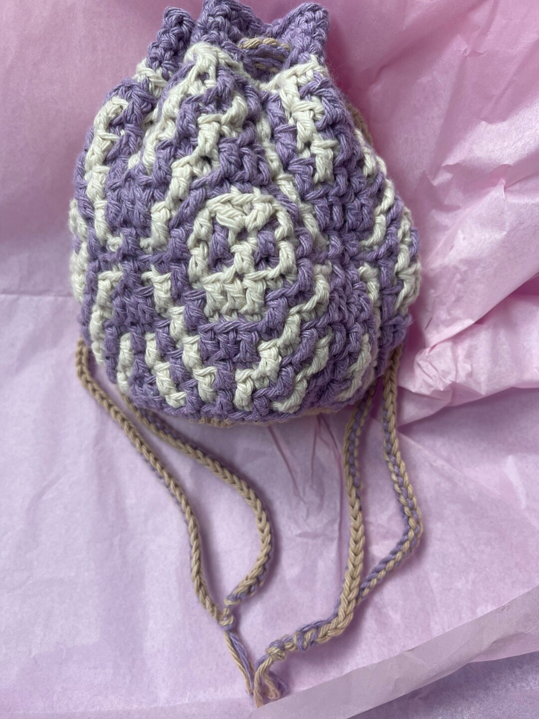 Chevron Skulls Mini Drawstring Bag - Handmade Crochet Pastel Cotton ...