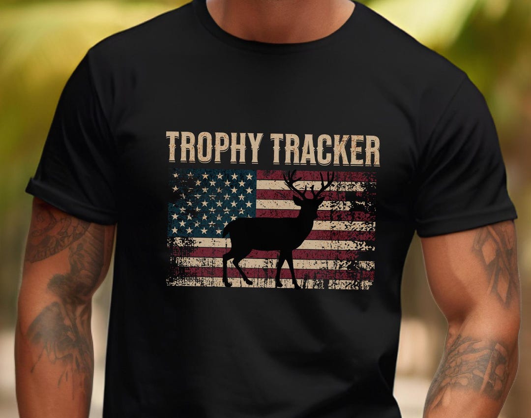 Deer Hunter T-shirt Distressed USA Flag Design With Deer Hunter Trophy ...