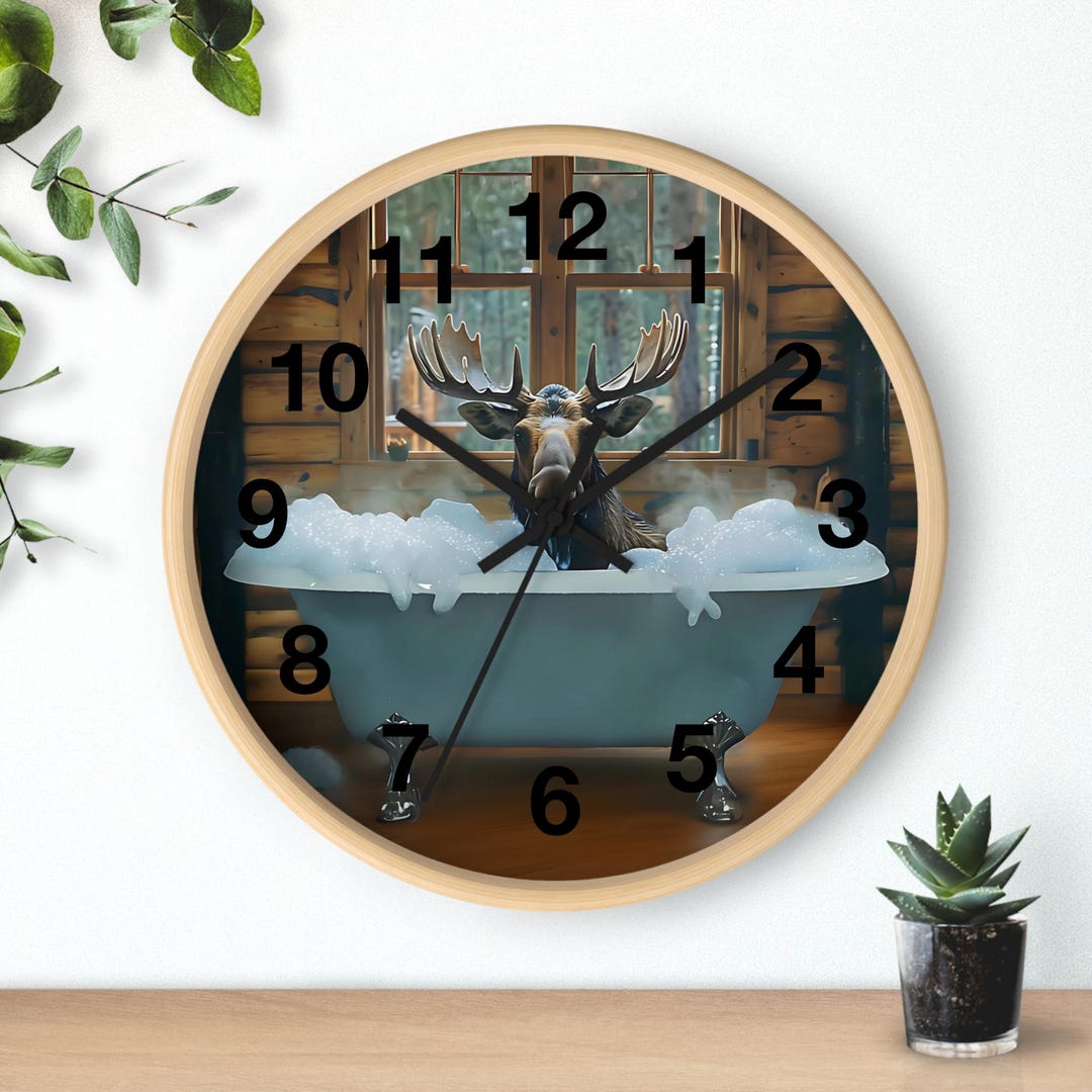 Rustic Cabin Moose Bath Clock for Bathroom Decor Perfect Wall Clock for ...